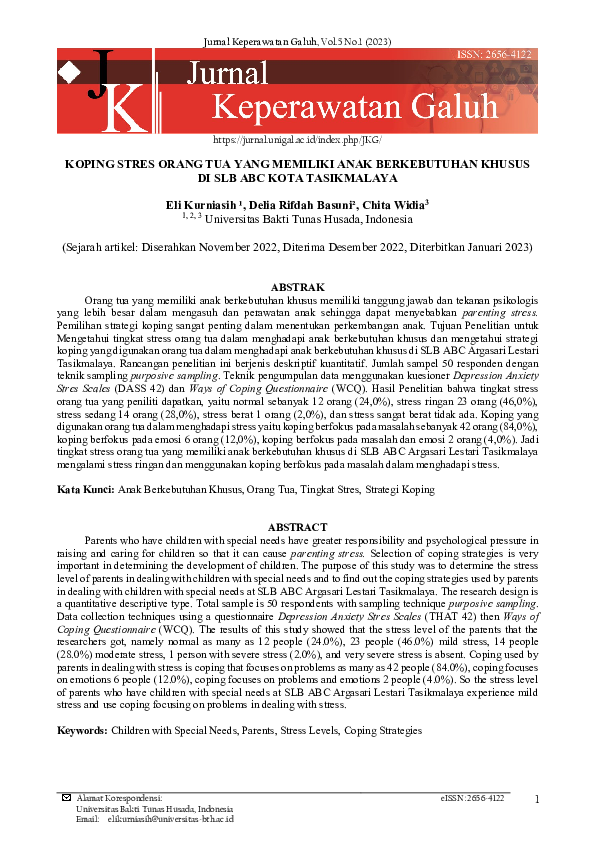 (PDF) Koping Stres Orang Tua yang Memiliki Anak Berkebutuhan Khusus di ...