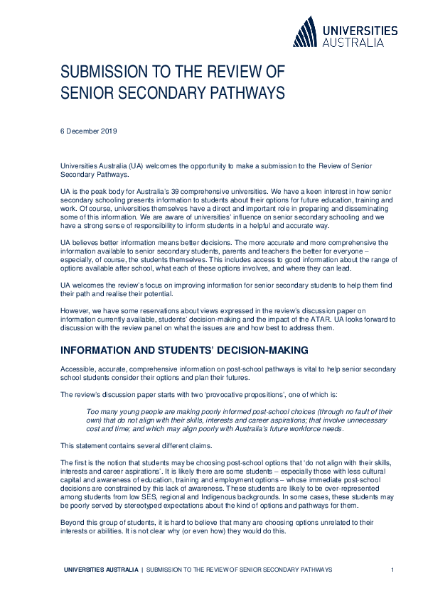 (PDF) Student-centred senior secondary schooling: submission to the ...
