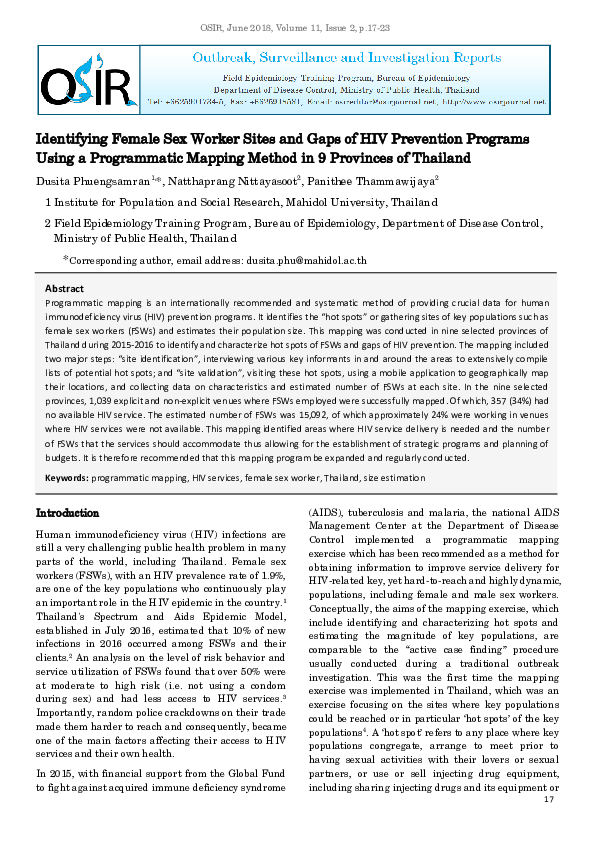 Pdf Identifying Female Sex Worker Sites And Gaps Of Hiv Prevention Programs Using A
