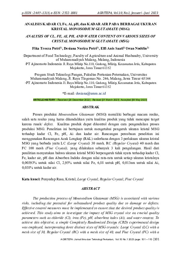 (PDF) Analysis Of Cl, Fe, Ai, Ph, And Water Content On Various Sizes Of ...