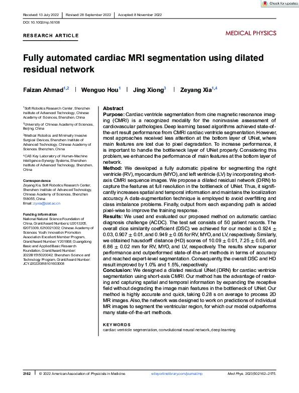 (PDF) Fully automated cardiac MRI segmentation using dilated residual ...