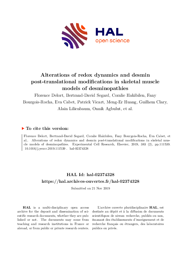 (PDF) Alterations of redox dynamics and desmin post-translational ...