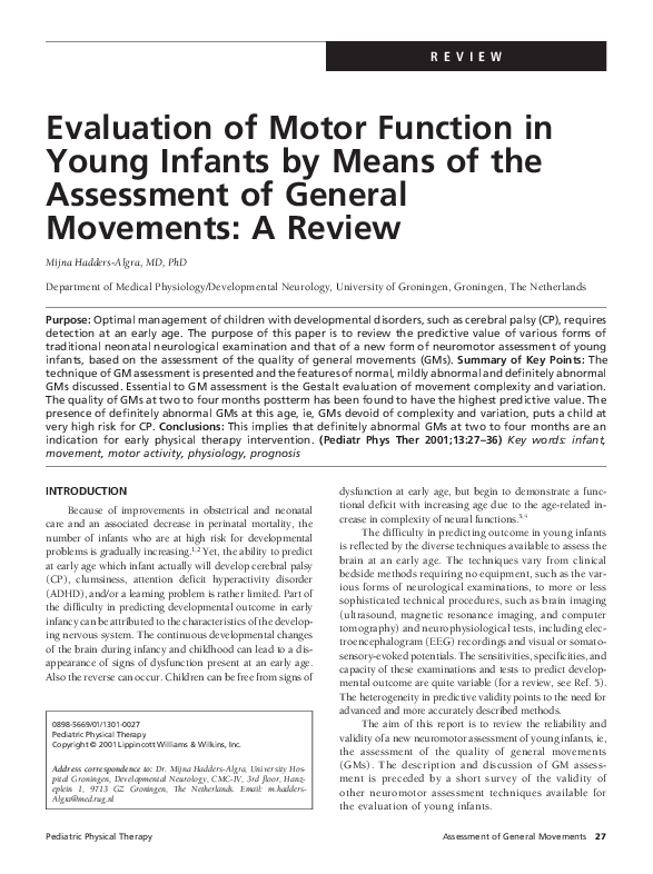 (PDF) Evaluation of Motor Function in Young Infants by Means of the ...