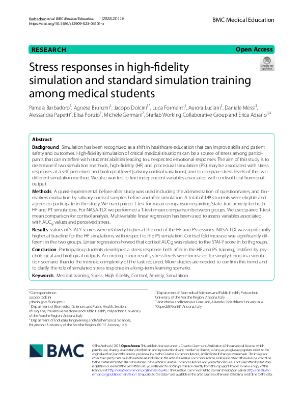 (PDF) Stress responses in high-fidelity simulation and standard ...
