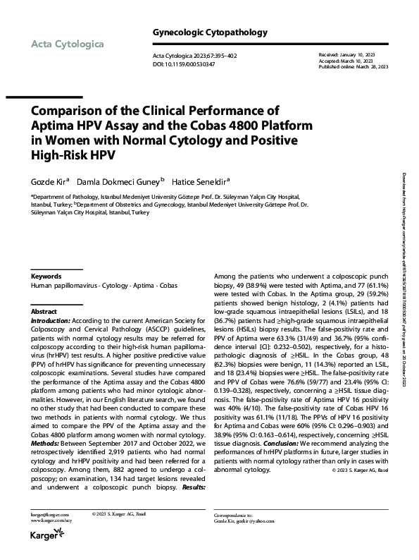 (PDF) Comparison of the Clinical Performance of Aptima HPV Assay and ...