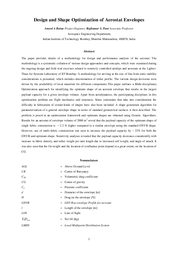 (PDF) Design and Shape Optimization of Aerostat Envelopes