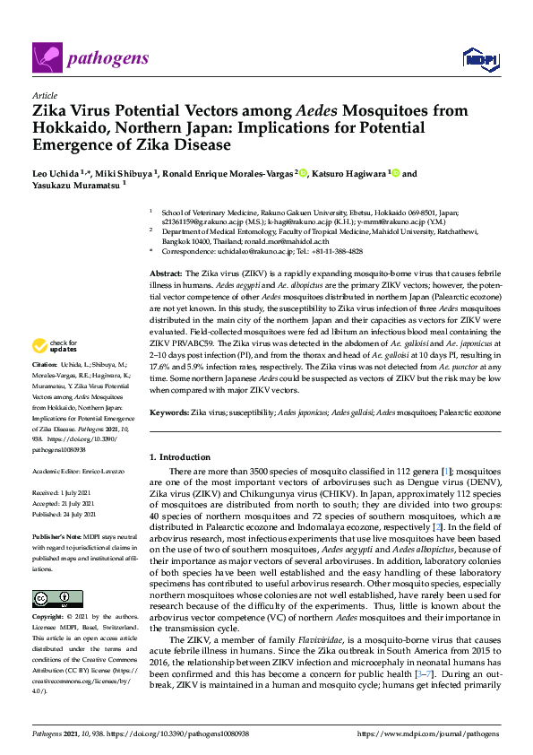 (PDF) Zika Virus Potential Vectors among Aedes Mosquitoes from Hokkaido ...