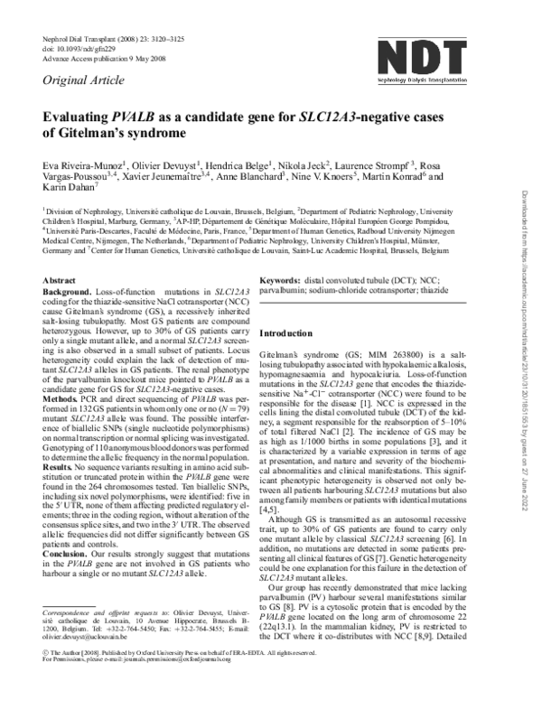 (PDF) Evaluating PVALB as a candidate gene for SLC12A3-negative cases ...