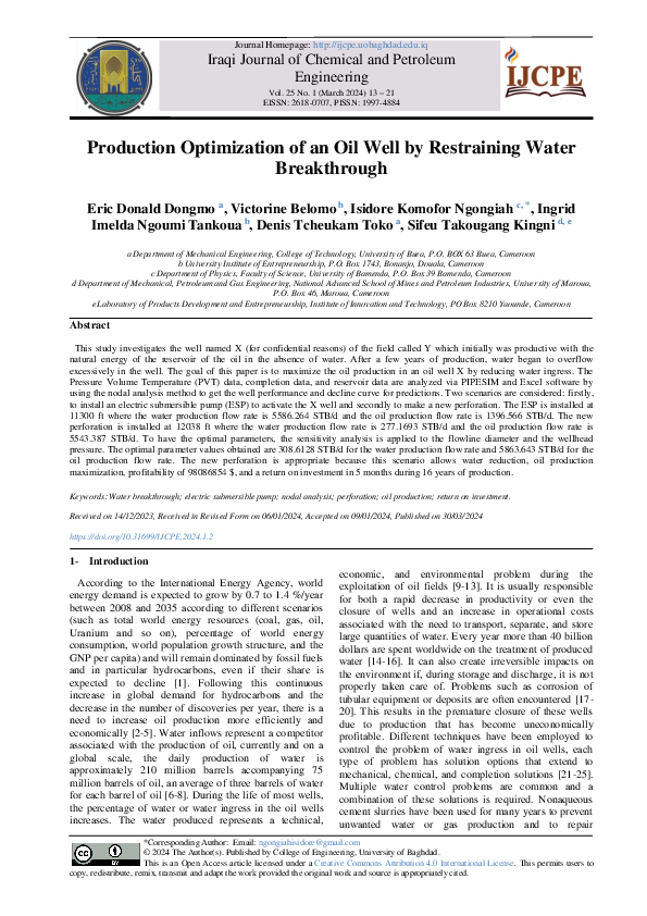 (PDF) Production Optimization of an Oil Well by Restraining Water ...
