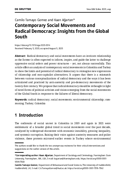 (PDF) Contemporary Social Movements and Radical Democracy: Insights ...