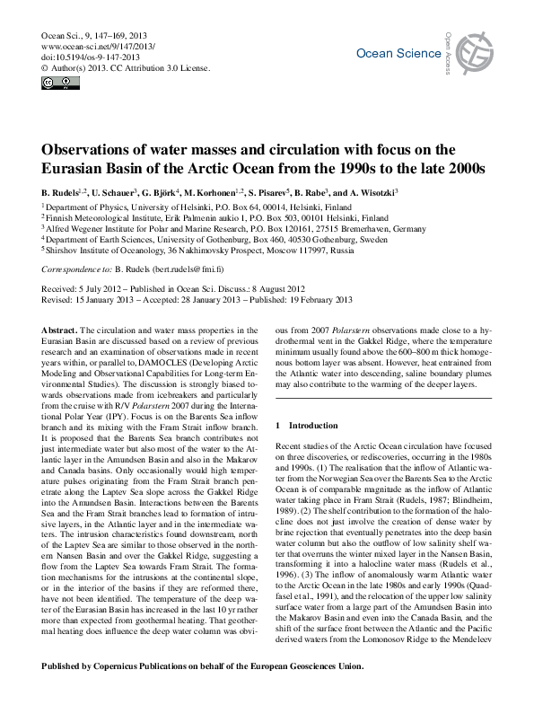 (PDF) Observations of water masses and circulation with focus on the ...