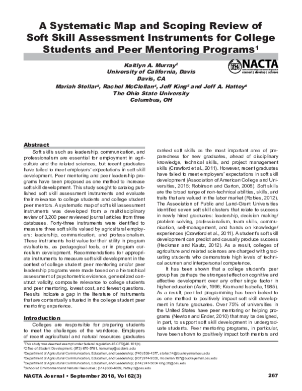 (PDF) A Systematic Map and Scoping Review of Soft Skill Assessment Instruments for College ...
