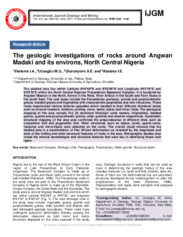 (PDF) The geologic investigations of rocks around Angwan Madaki and its ...