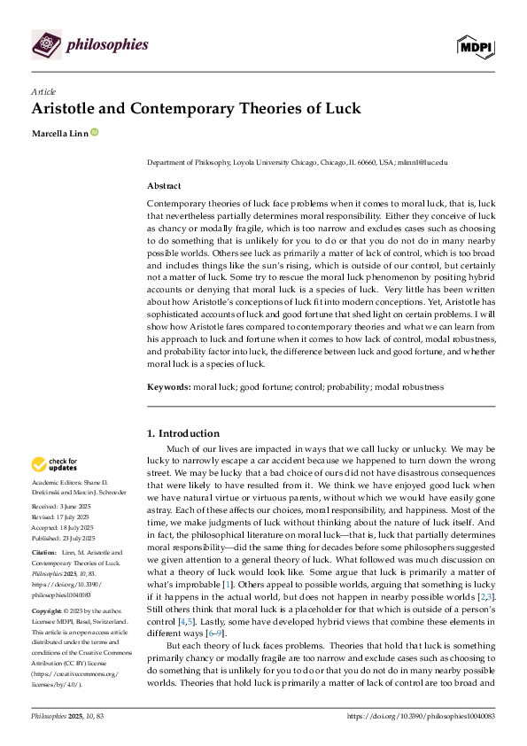 (PDF) Aristotle and Contemporary Theories of Luck