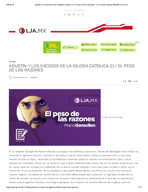 (PDF) Agustín y los excesos de la iglesia católica (I)