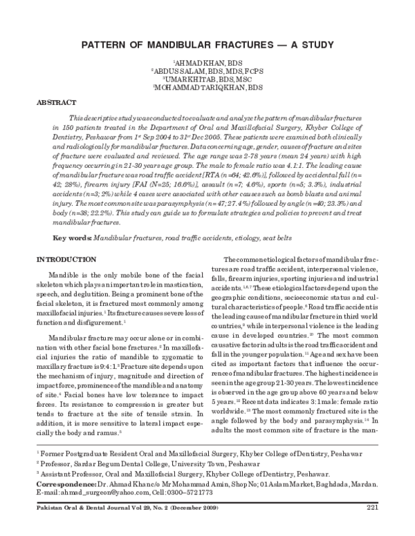 (PDF) Pattern of Mandibular Fractures — a Study