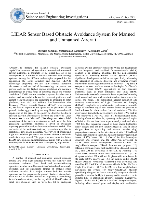 (PDF) LIDAR Sensor Based Obstacle Avoidance System for Manned and ...