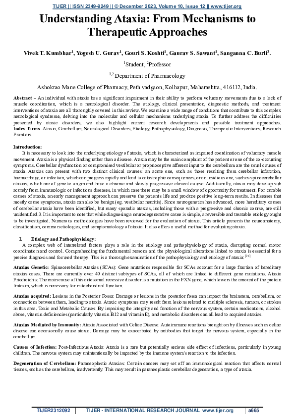 (PDF) Understanding Ataxia: From Mechanisms to Therapeutic Approaches