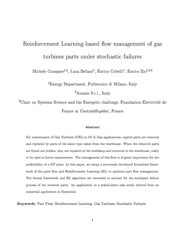 (PDF) Reinforcement learning-based flow management of gas turbine parts under stochastic failures