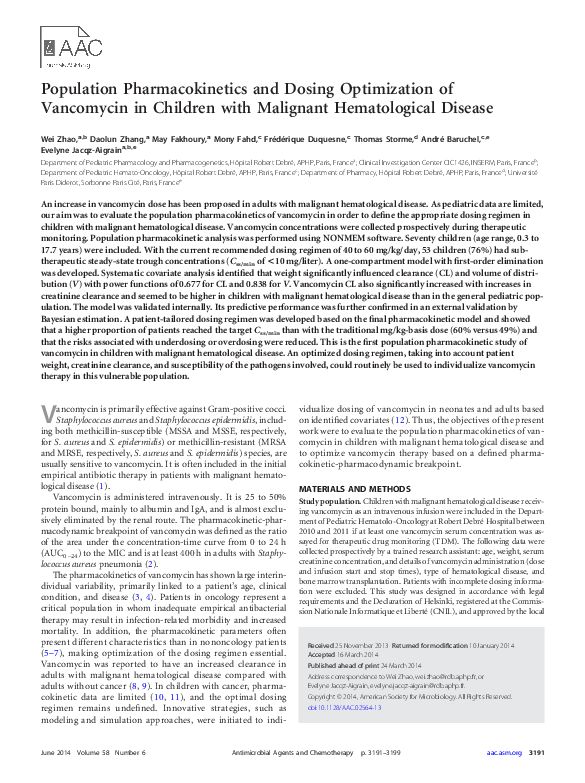 (PDF) Population Pharmacokinetics and Dosing Optimization of Vancomycin ...