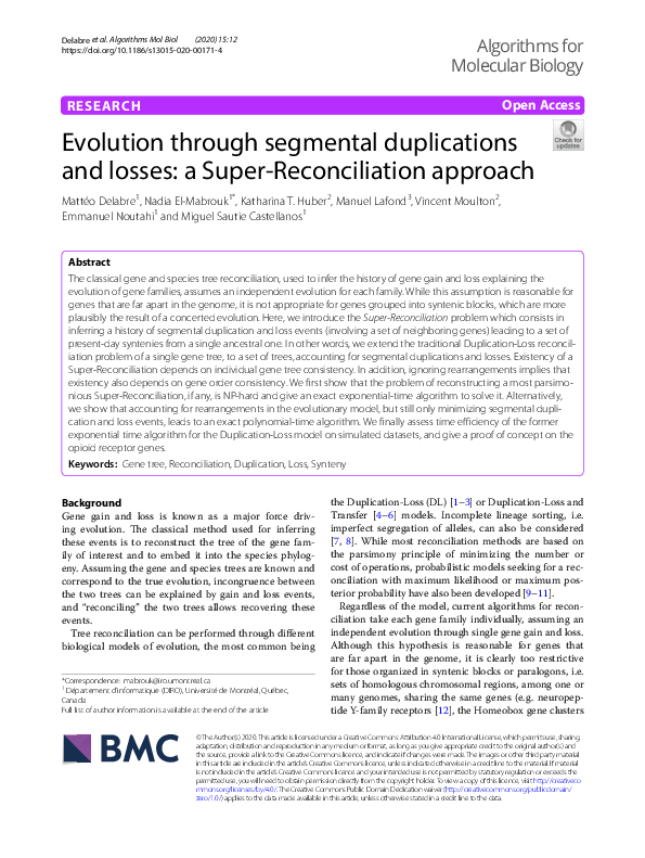 (PDF) Evolution through segmental duplications and losses: a Super-Reconciliation approach