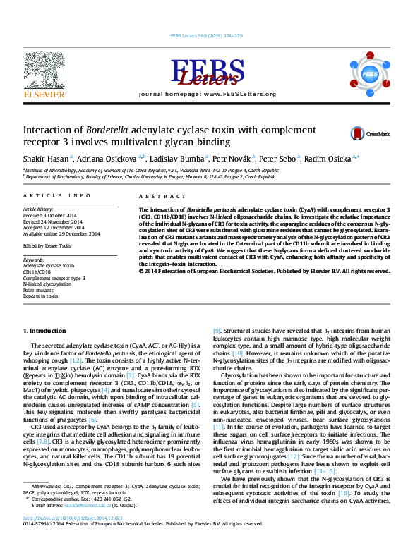 (PDF) Interaction ofBordetellaadenylate cyclase toxin with complement ...