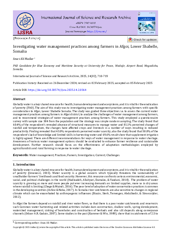 (PDF) Investigating water management practices among farmers in Afgoi ...