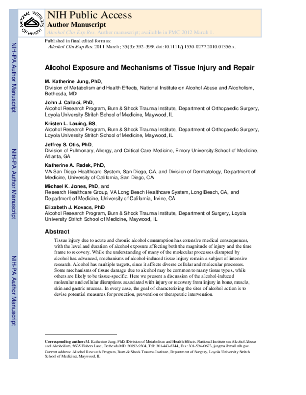 (PDF) Alcohol Exposure and Mechanisms of Tissue Injury and Repair
