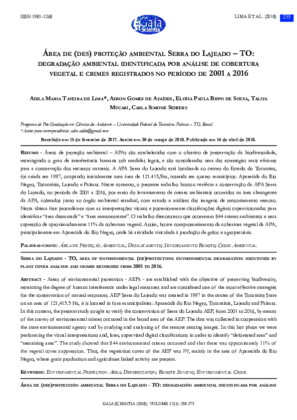 (PDF) Área de (des) Proteção Ambiental Serra do Lajeado – TO ...