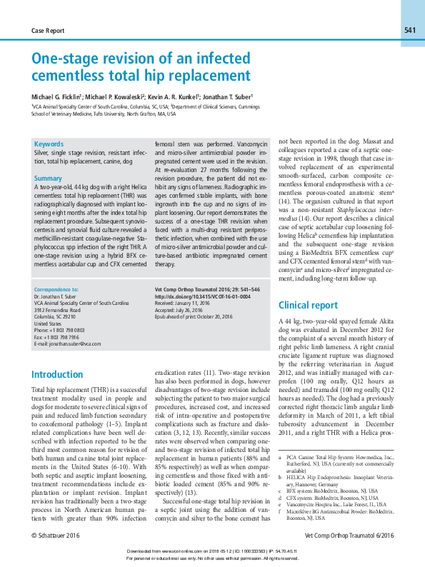 (PDF) One-stage revision of an infected cementless total hip replacement