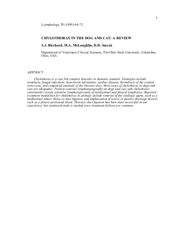 (PDF) Chylothorax in the dog and cat: a review