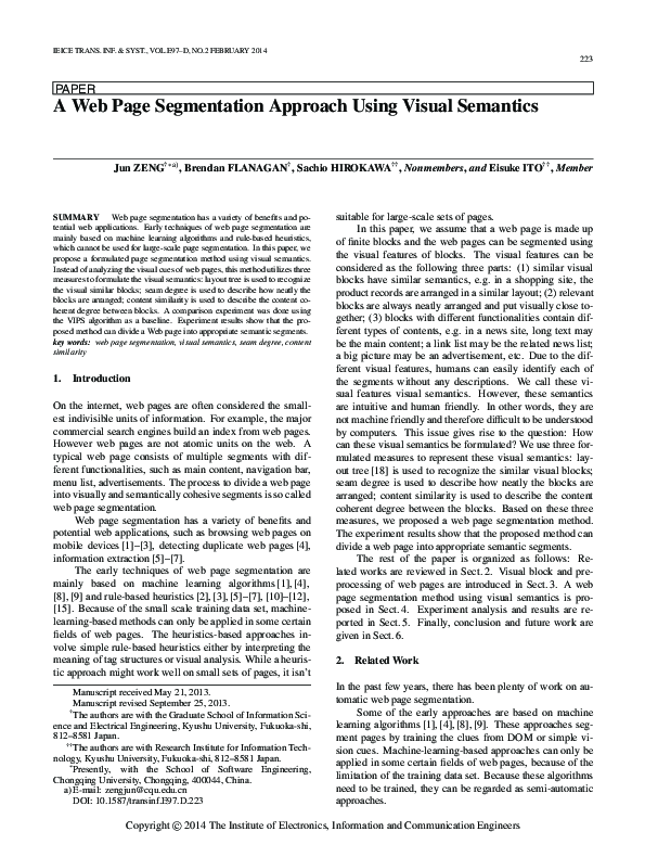 (PDF) A Web Page Segmentation Approach Using Visual Semantics