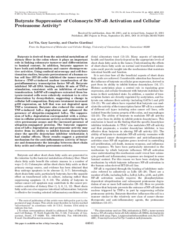 (PDF) Butyrate Suppression of Colonocyte NF-κB Activation and Cellular ...