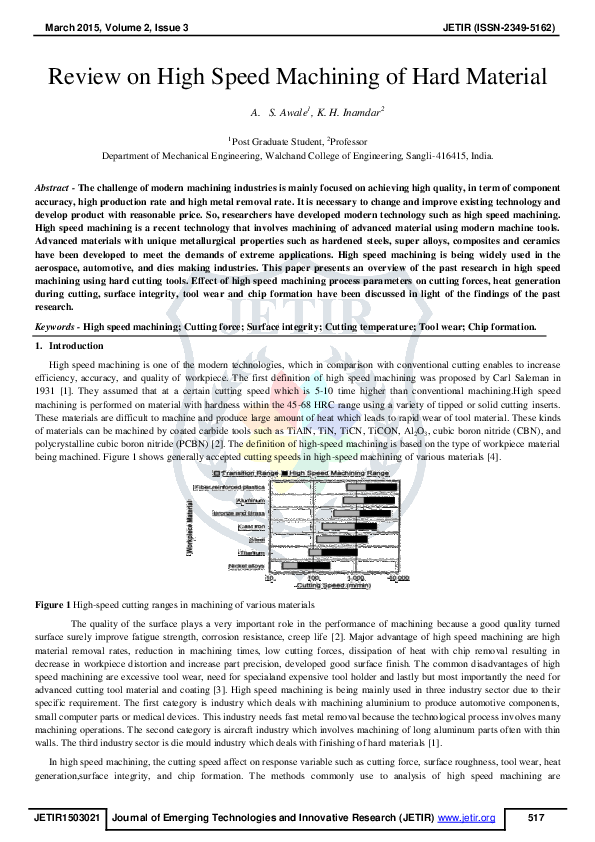 (PDF) Review on High Speed Machining of Hard Material