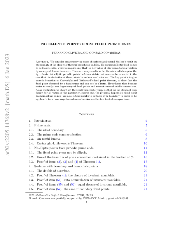 (PDF) No elliptic points from fixed prime ends