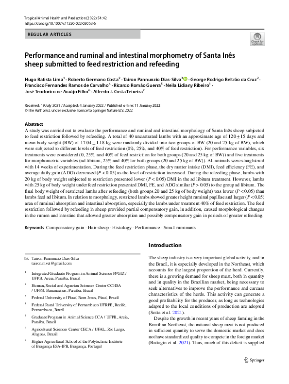 (PDF) Performance and ruminal and intestinal morphometry of Santa Inês ...