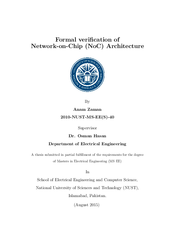 (PDF) Formal verification of Network-on-Chip ( NoC ) Architecture