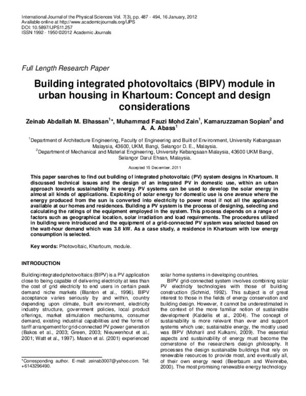 (PDF) Building integrated photovoltaics (BIPV) module in urban housing ...
