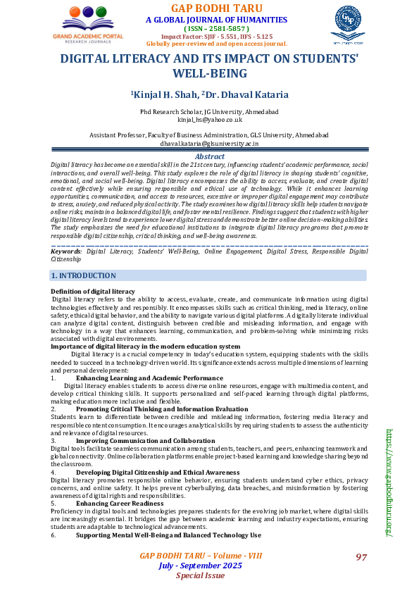 (PDF) Digital Literacy and its Impact on Students' Well-being