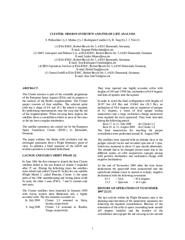 (PDF) Cluster: Mission Overview and End-of-Life Analysis