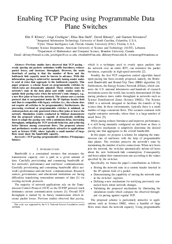 (PDF) Enabling TCP Pacing using Programmable Data Plane Switches