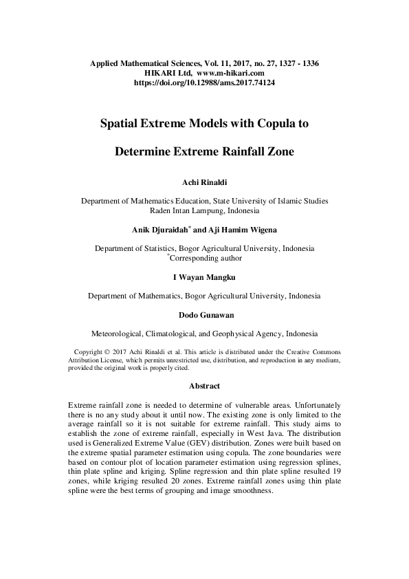 (PDF) Spatial extreme models with copula to determine extreme rainfall zone