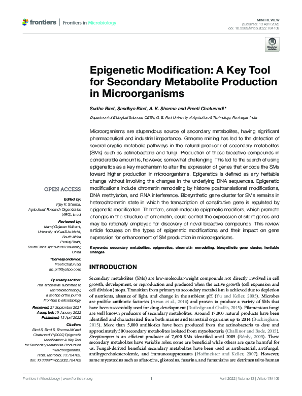 (PDF) Epigenetic Modification: A Key Tool for Secondary Metabolite ...