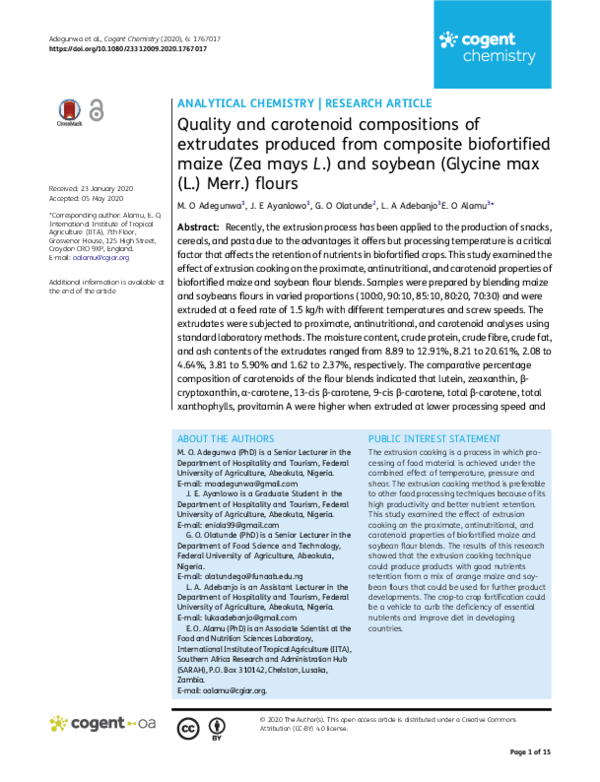 (PDF) Quality and carotenoid compositions of extrudates produced from ...