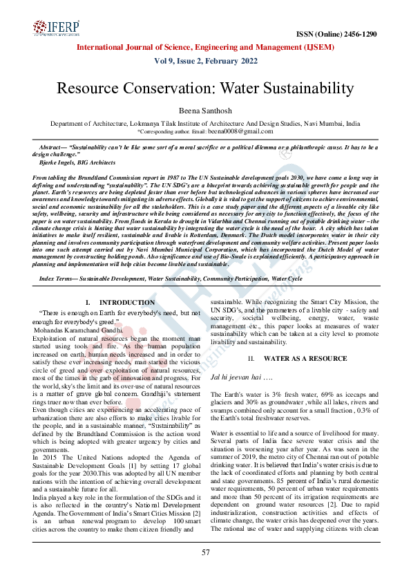 (PDF) Resource Conservation: Water Sustainability