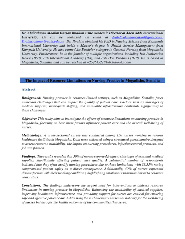 (PDF) The Impact of Resource Limitations on Nursing Practice in ...