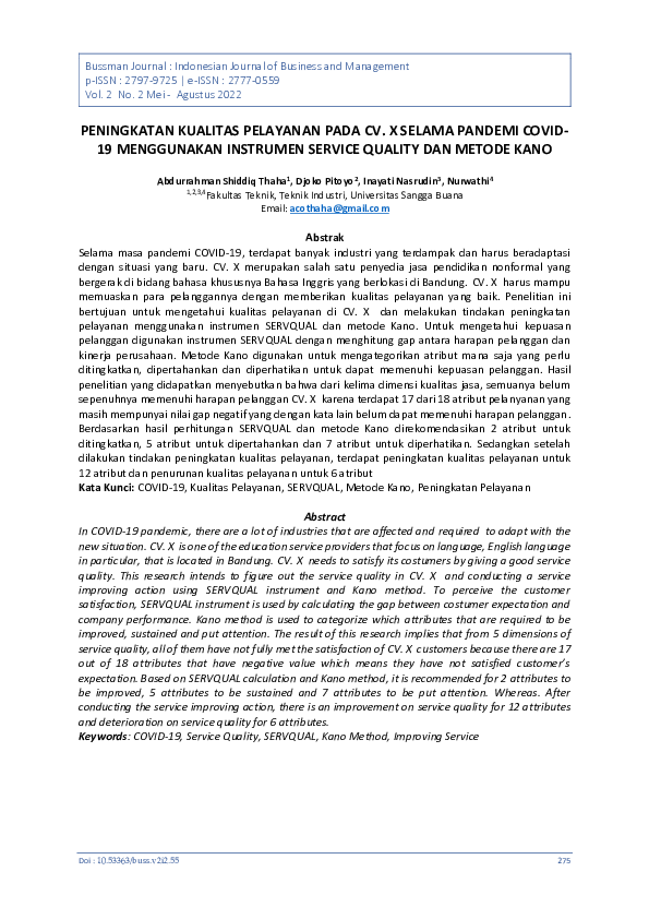 (PDF) Peningkatan Kualitas Pelayanan Pada CV. X Selama Pandemi COVID-19 ...