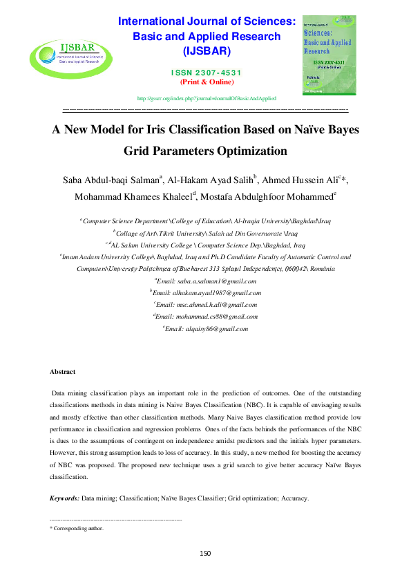(PDF) A new model for iris classification based on Naïve Bayes grid parameters optimization