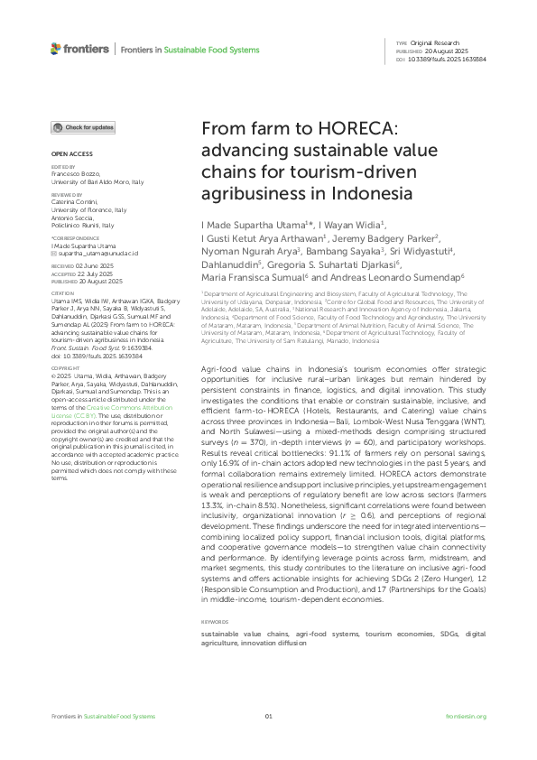 (PDF) From farm to HORECA: advancing sustainable value chains for ...