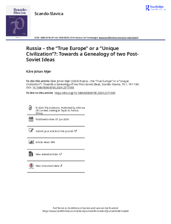 (PDF) Russia the True Europe or a Unique Civilization Towards a ...